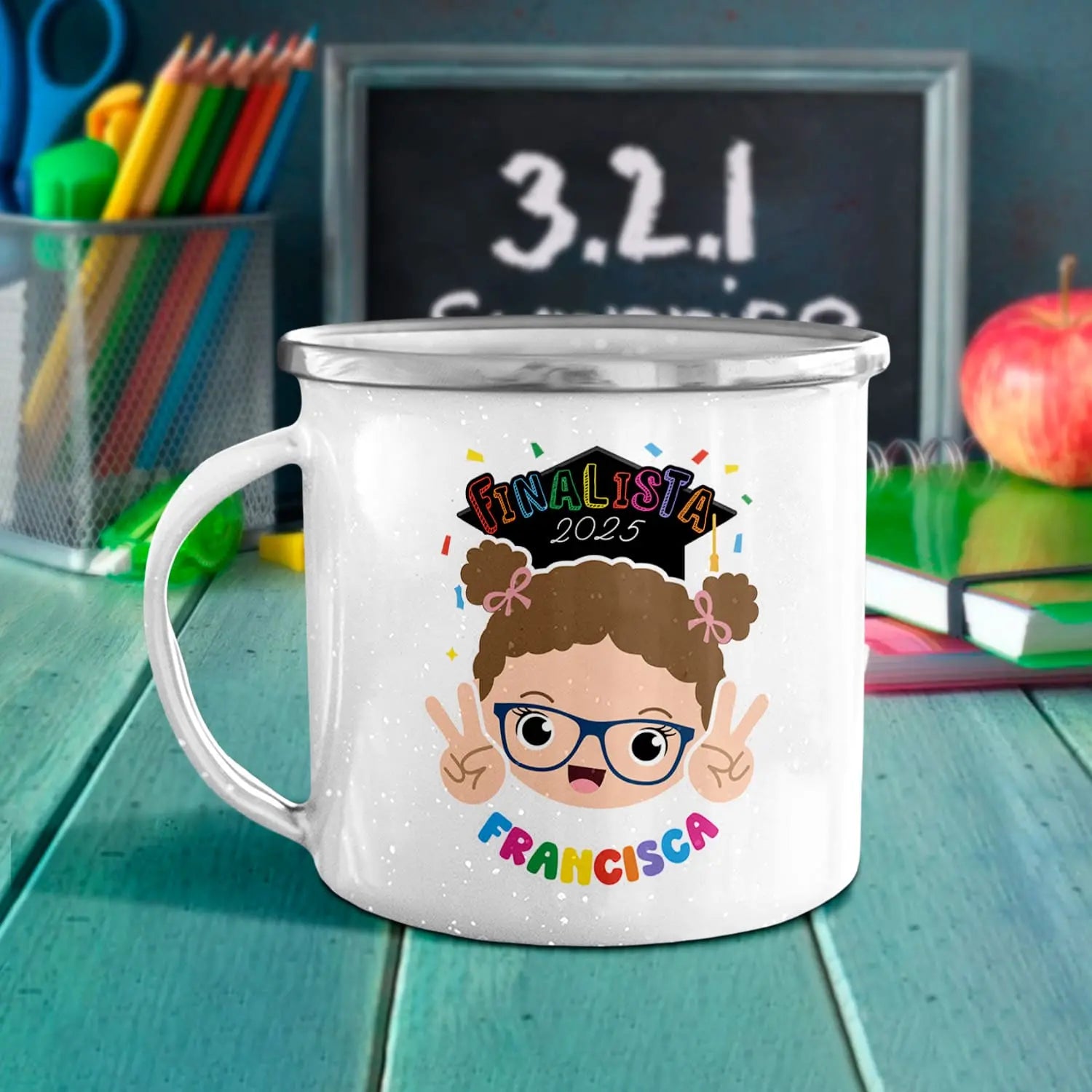 Caneca de Esmalte Finalista com Nome e Ano – Presente Personalizado – 3 ...