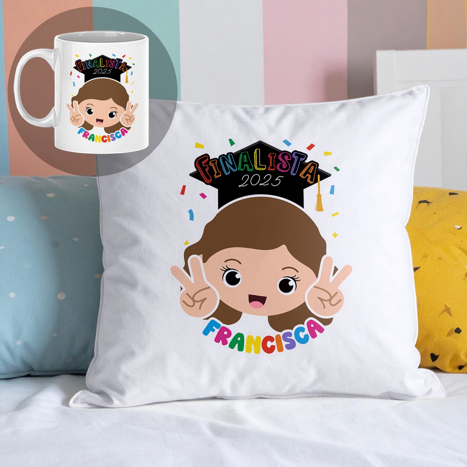 Almofada e/ou Caneca Finalista com Fotografia, Nome e Ano – Presente ...