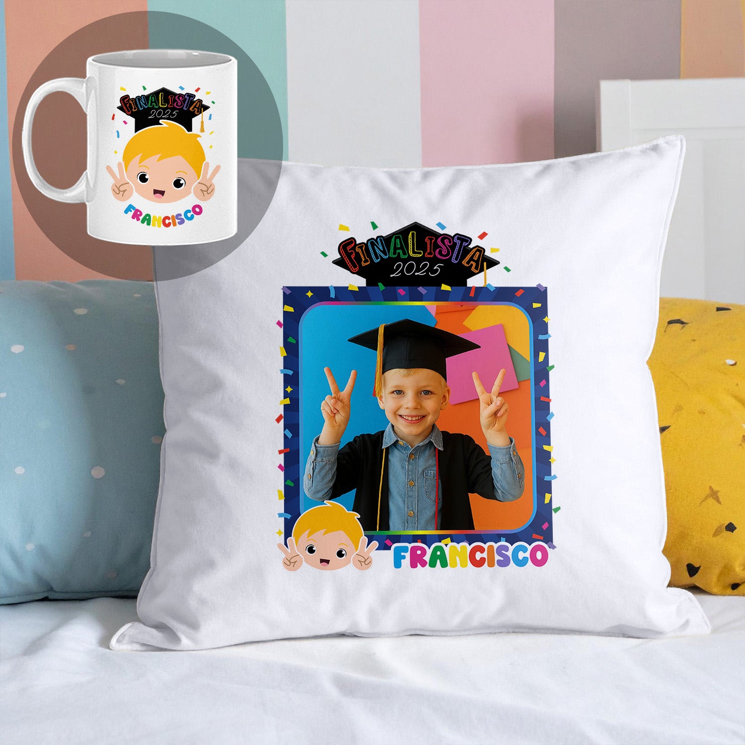 Almofada e/ou Caneca Finalista com Fotografia, Nome e Ano – Presente ...